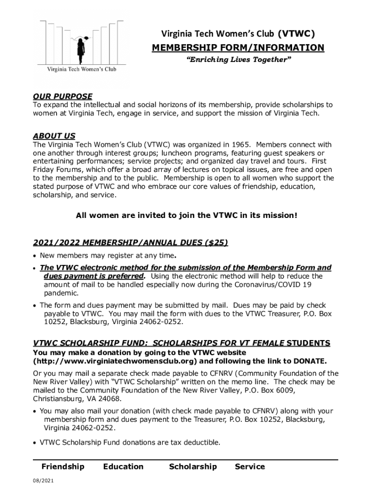 Fillable Online updated 8-10-21 VTWC Membership Form 2021-2022.docx Fax ...