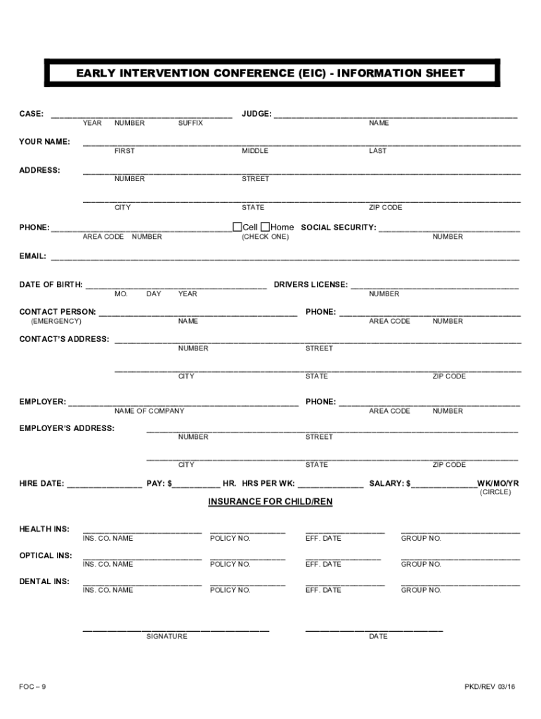 Fillable Online EARLY INTERVENTION CONFERENCE (EIC) - INFORMATION SHEET ...