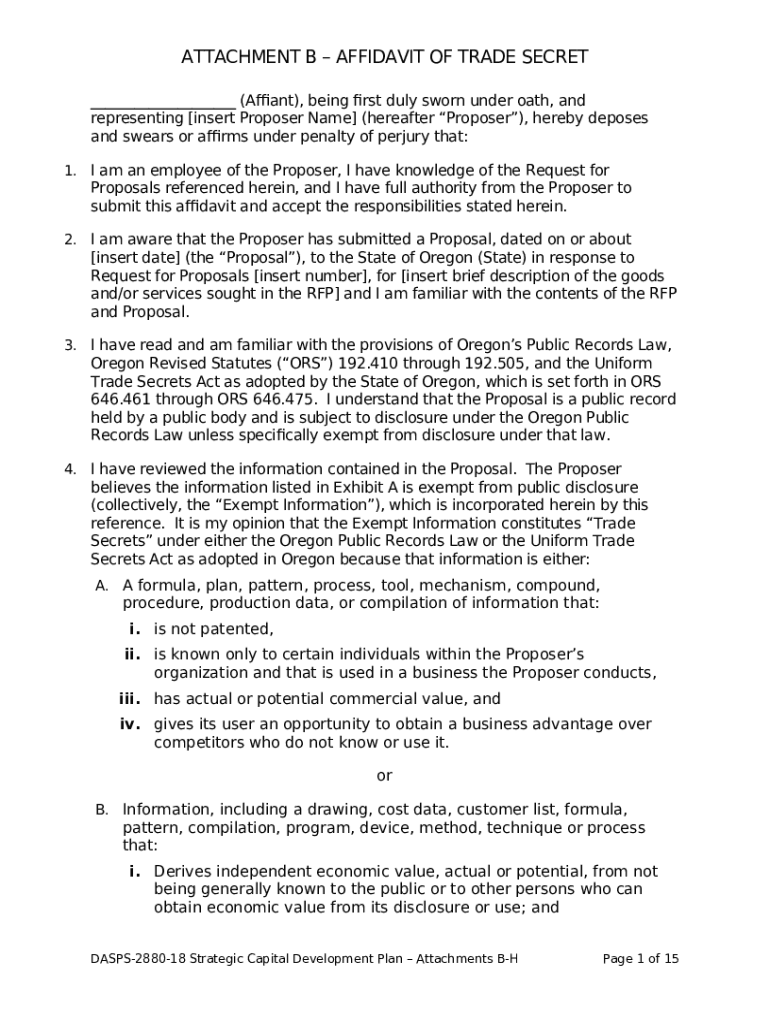 ATTACHMENT B AFFIDAVIT OF TRADE SECRET Doc Template | pdfFiller