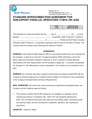Fillable Online Standard Interconnection Agreement for Non-Export ...
