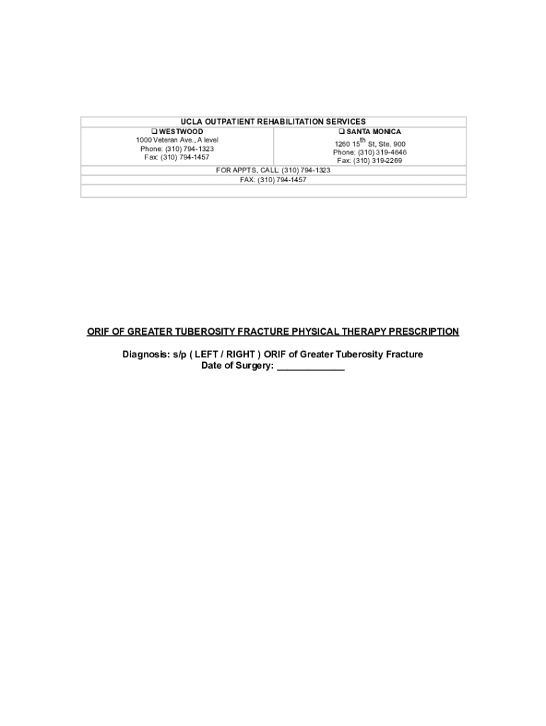 Fillable Online Shoulder - ORIF Greater Tuberosity Fracture Fax Email Print - pdfFiller