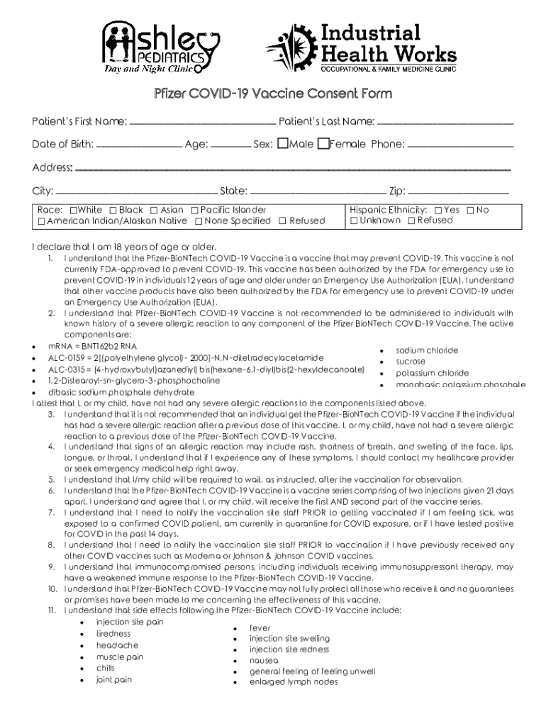 Fillable Online Pfizer COVID-19 BOOSTER Vaccine INFORMATION AND CONSENT ...