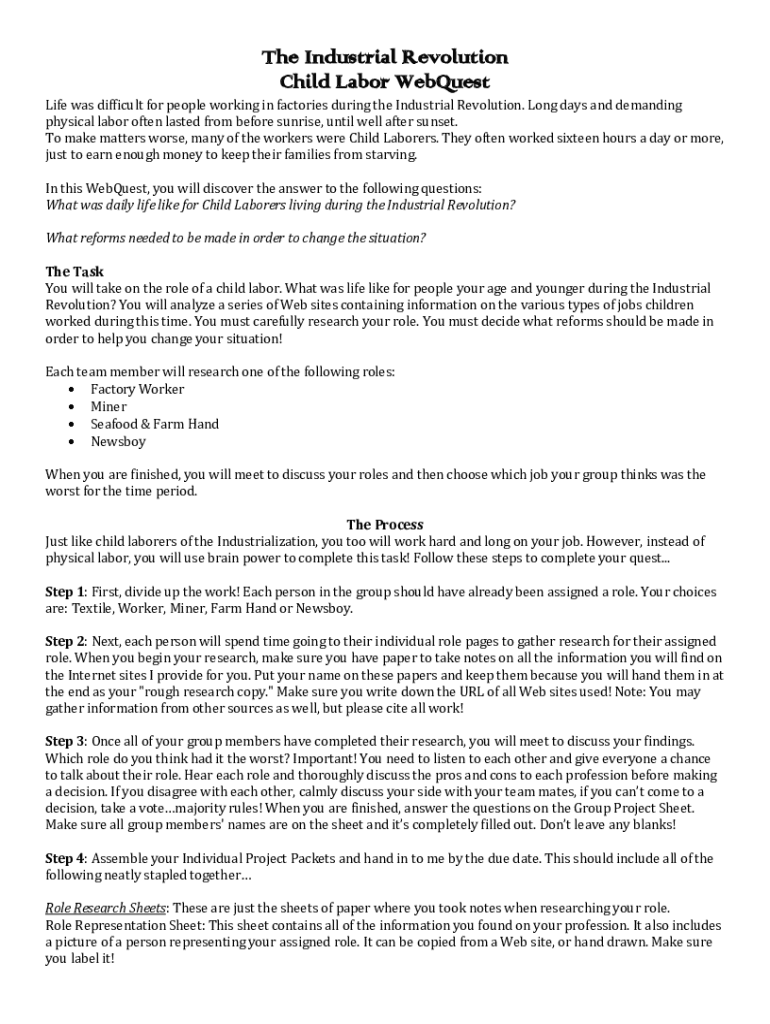 Fillable Online History of child labor in the United Statespart 1 ...