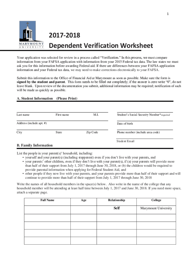 Fillable Online PDF 20212022 Custom Verification Worksheet, V4 Dependent Student Fax Email Print ...
