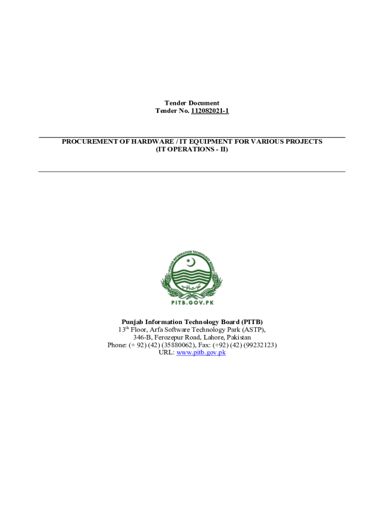 Fillable Online pitb gov Tender Document PROCUREMENT OF HARDWARE / IT ...