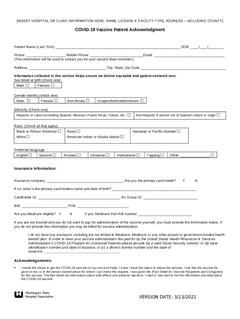 COVID-19 Vaccination Patient Intake Doc Template | pdfFiller