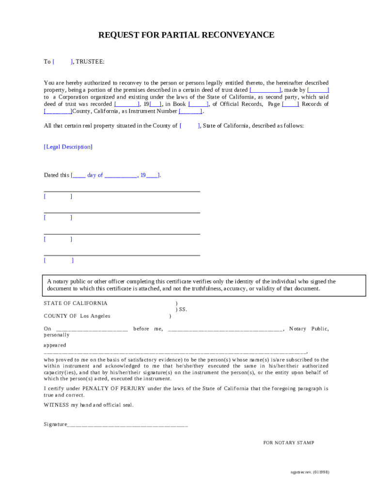 REQUEST FOR PARTIAL RECONVEYANCE - Corinthian Title Doc Template ...