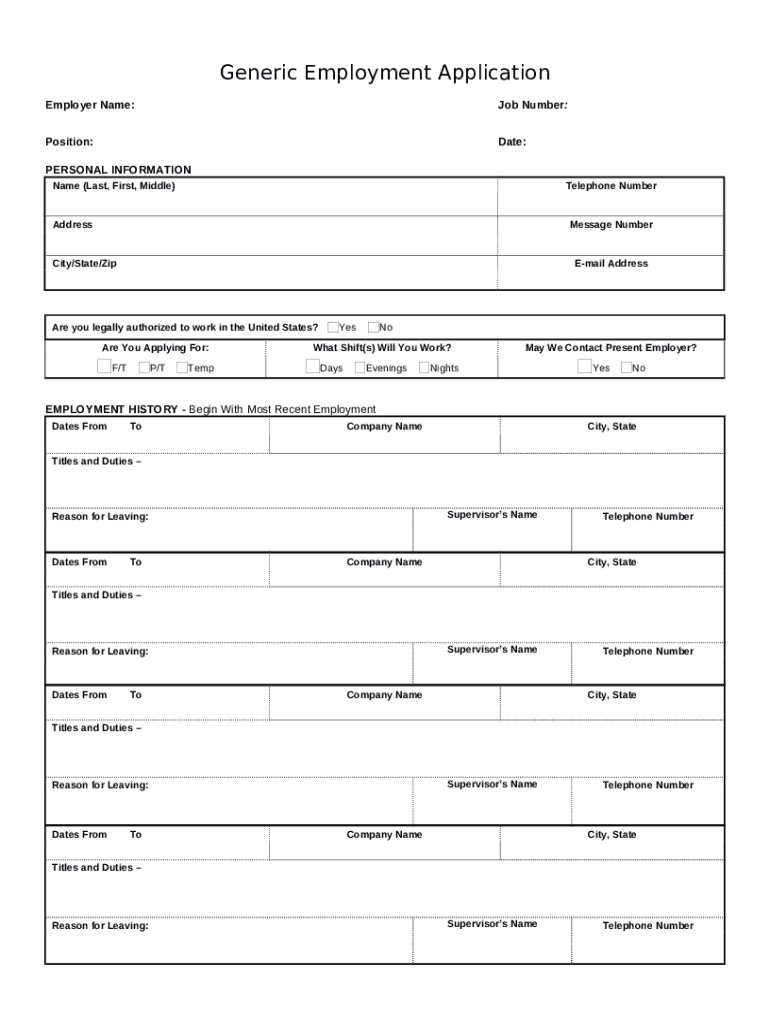 Idaho Generic Employment Application PDF - PDF ate ... Doc Template | pdfFiller