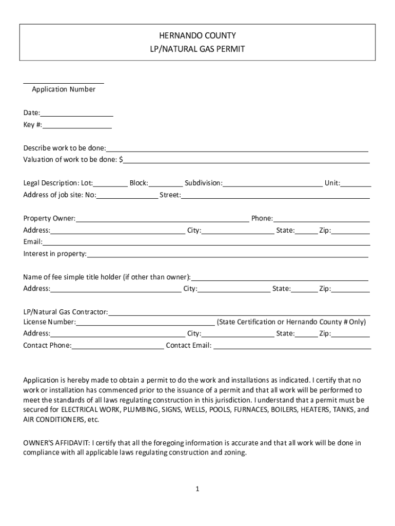 Fillable Online HERNANDO COUNTY LP/NATURAL GAS PERMIT CHECKLIST Fax ...