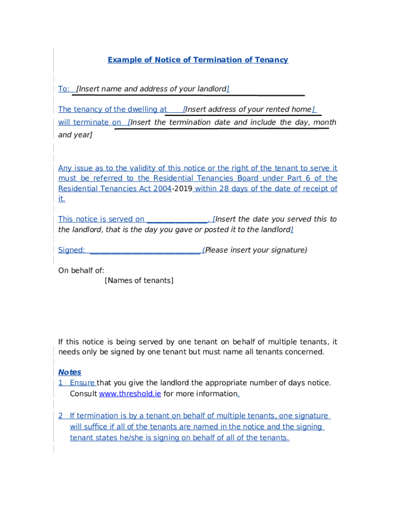example of notice of termination - Renting in Ireland Doc Template ...