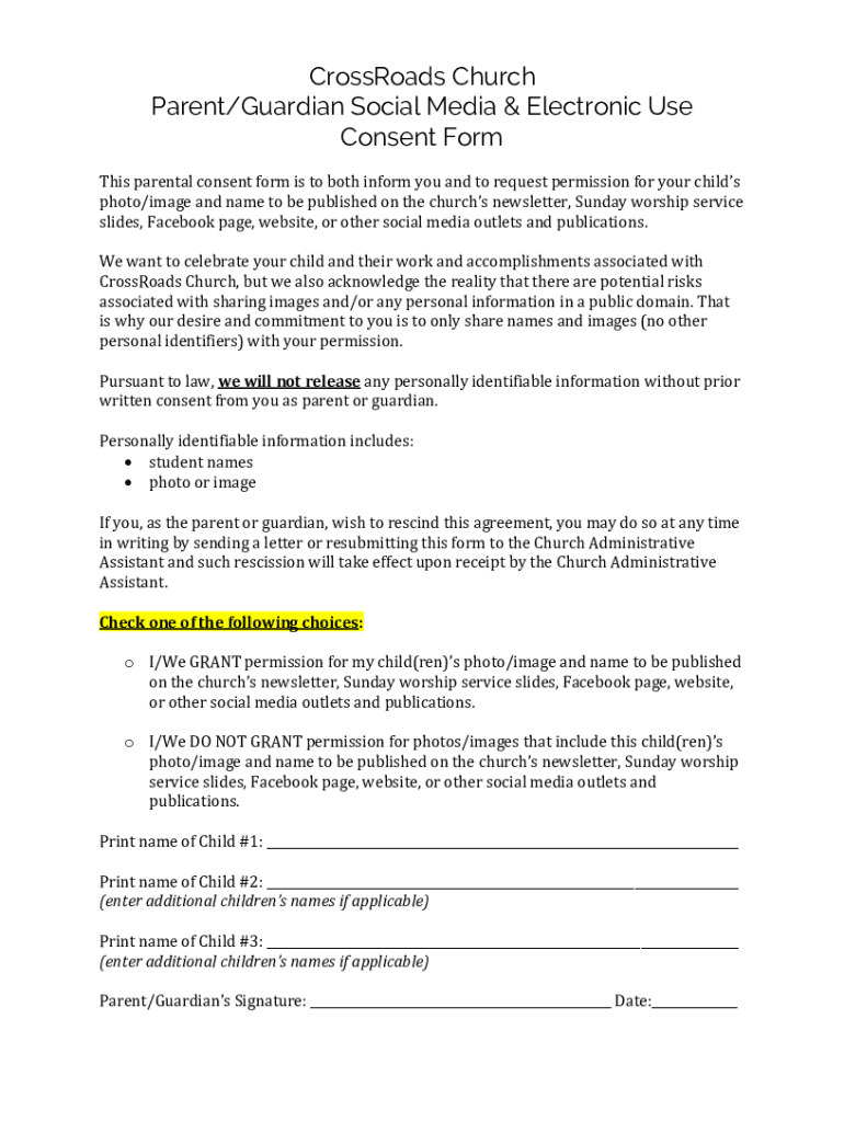 Fillable Online Parent/Guardian Social Media & Electronic Use Fax Email ...