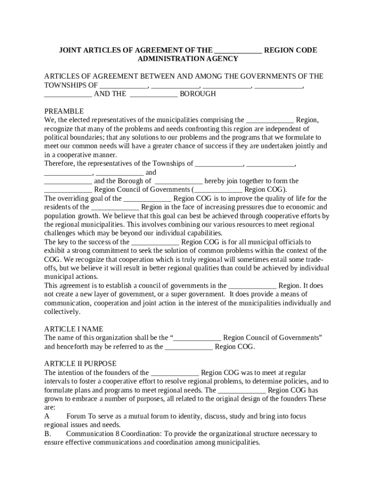 JOINT ARTICLES OF AGREEMENT OF THEREGION CODE ADMINISTRATION AGENCY Doc ...