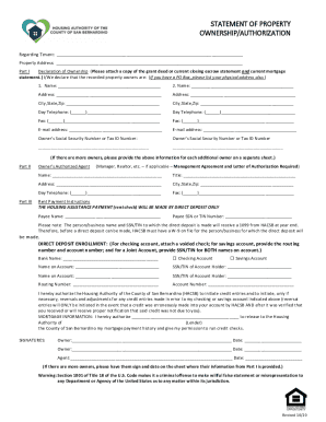 Fillable Online STATEMENT OF PROPERTY OWNERSHIP/AUTHORIZATION Fax Email ...