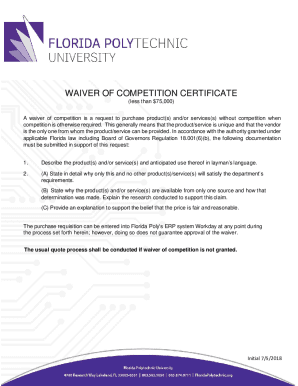 Fillable Online Waiver of Competition Certificate - UCF Procurement ...
