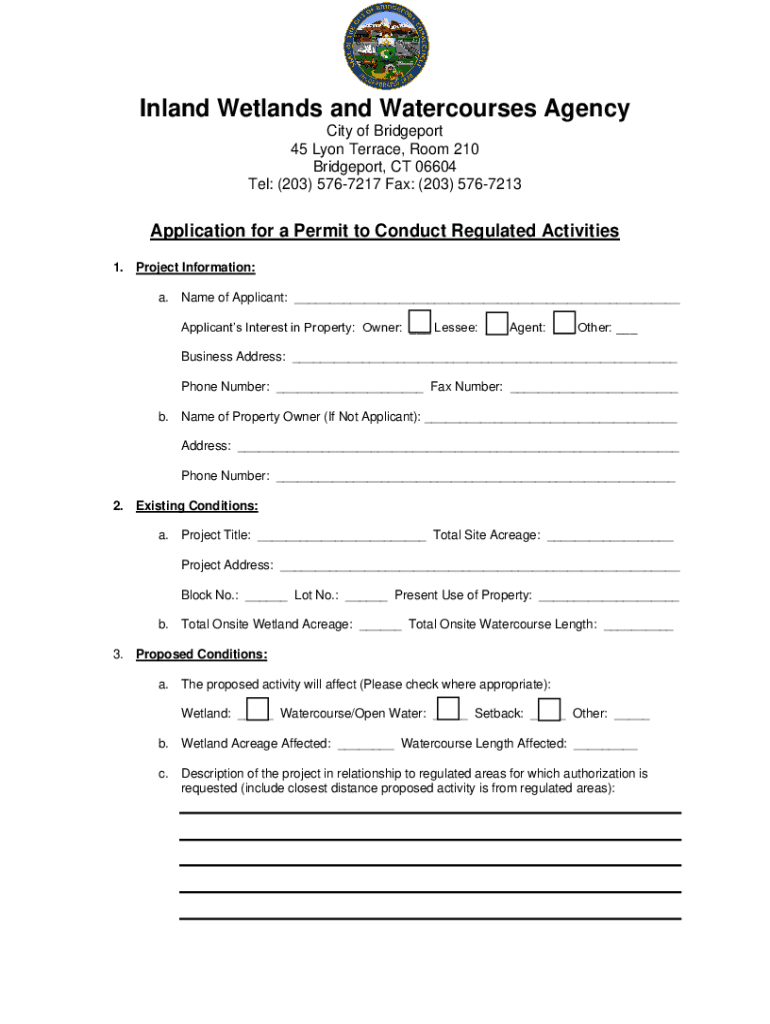 Fillable Online Fillable Inland Wetlands and Watercourses Agency (City of ... Fax Email Print ...