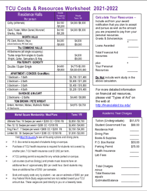 Fillable Online financialaid tcu TCU Costs & Resources Worksheet 2021 ...
