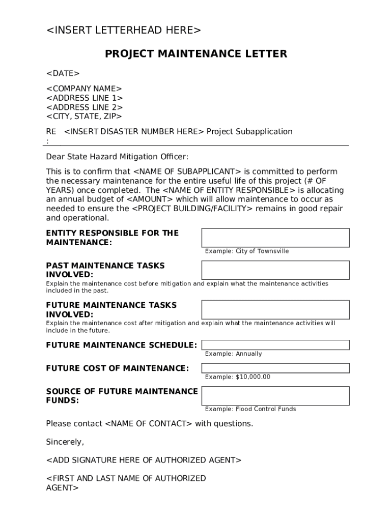 Project Subapplication - Maintenance Letter Template - dem nv Doc ...