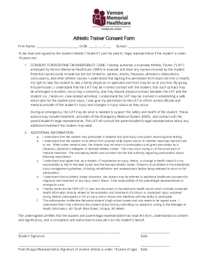 Fillable Online Athletic Trainer Consent Form - vmh.org Fax Email Print ...