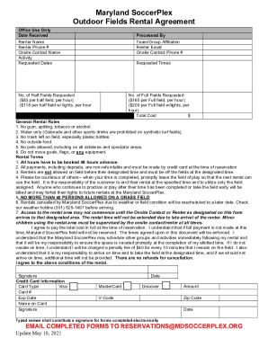Fillable Online Maryland SoccerPlex Outdoor Fields Rental Agreement Fax ...