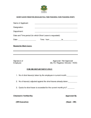 Fillable Online niu edu SHORT LEAVE FORM FOR (REGULAR FULL TIME ...