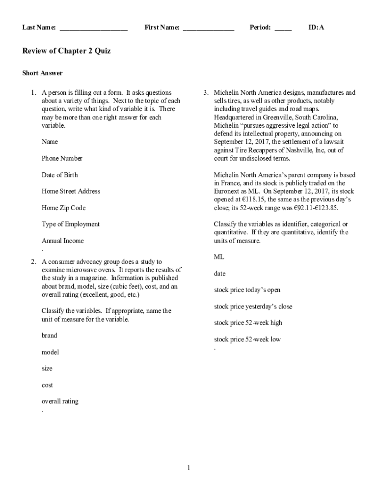 Fillable Online ExamView - Review of Chapter 2 Quiz.tst Fax Email Print - pdfFiller