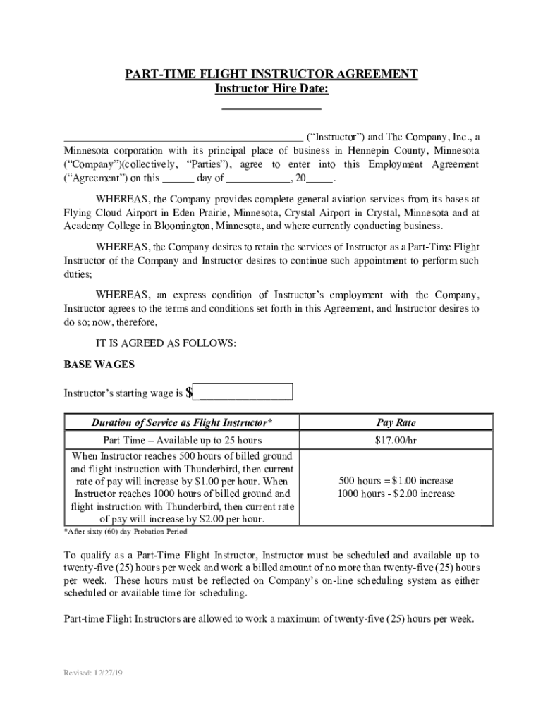Fillable Online PT Flight Instructor Employment Agreement MASTER COPY.docx Fax Email Print ...