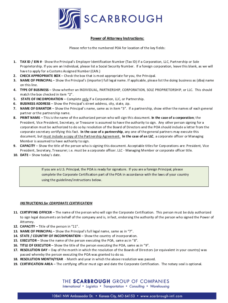 Fillable Online Power of Attorney Instructions - The Scarbrough Group ...