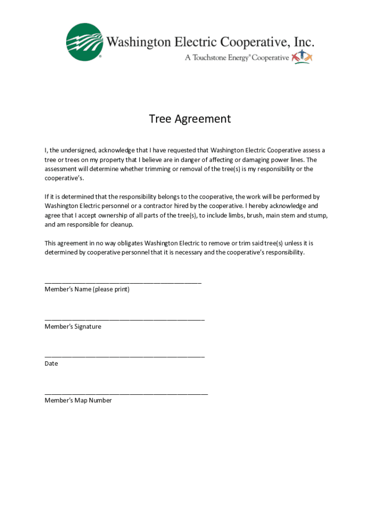 Fillable Online Tree Agreement - Washington Electric Cooperative Fax ...