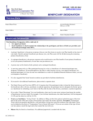 Fillable Online Beneficiary Designation Form - nysdcp.com Fax Email ...
