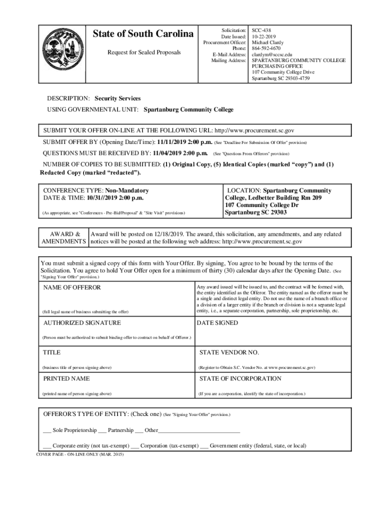 Fillable Online SAP State of South Carolina Date Issued: Procurement ...