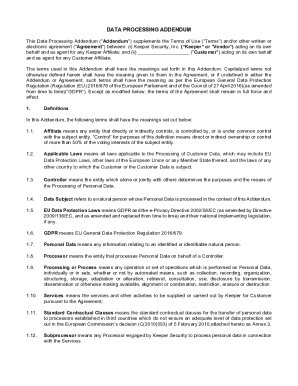 Fillable Online This Data Processing Addendum (the Addendum Agreement ...