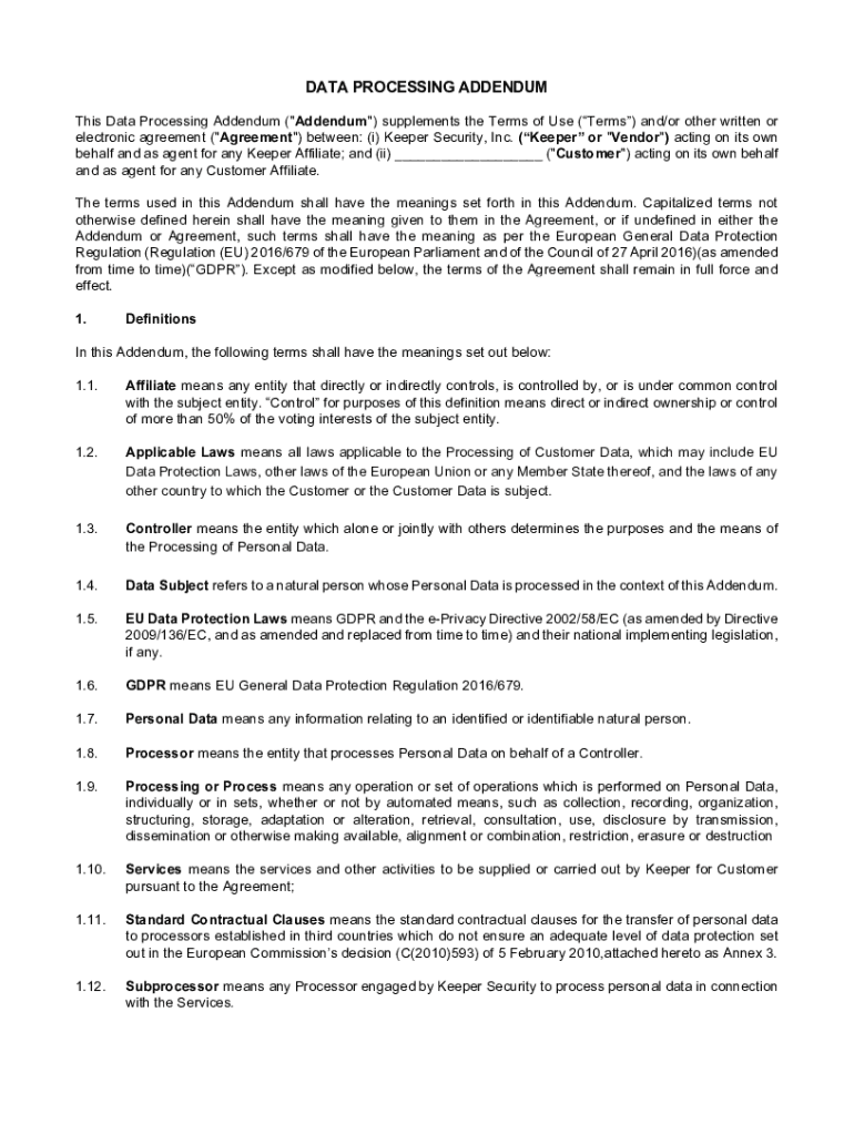 Fillable Online This Data Processing Addendum (the Addendum Agreement ... Fax Email Print ...