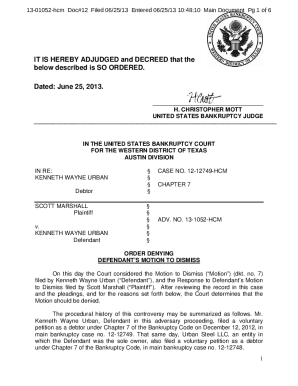 Fillable Online Order Denying Motion to Dismiss (Marshall v. Urban) Fax Email Print - pdfFiller