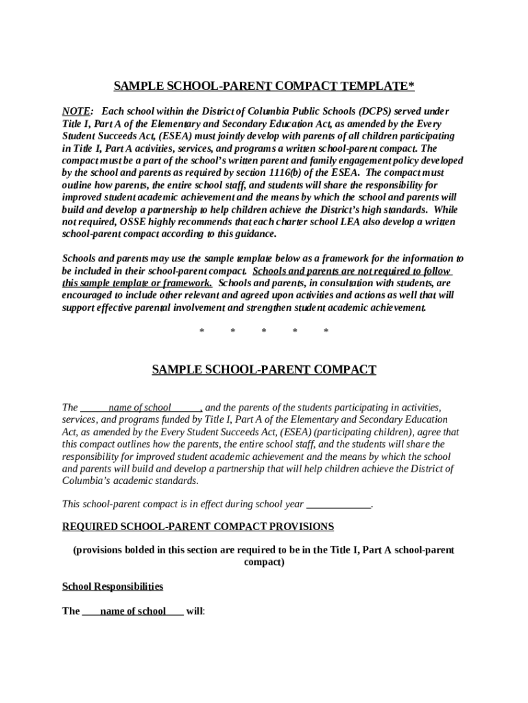 Template: Title I School - Parent Compact - dcps.dc.gov - osse dc Doc Template | pdfFiller