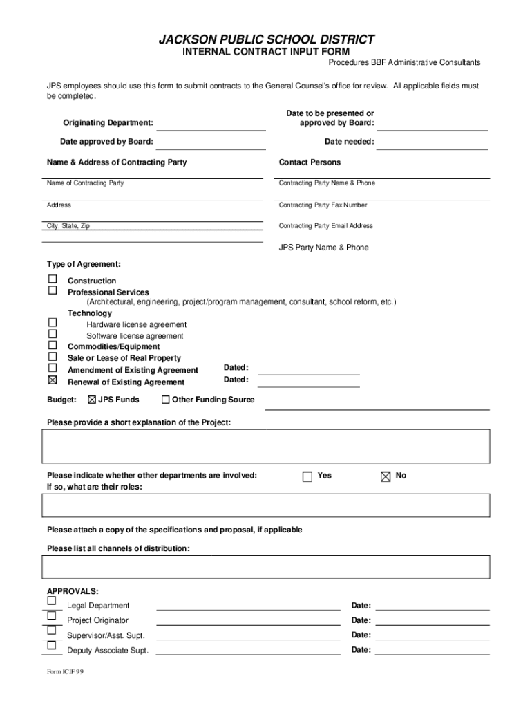Fillable Online BBFProcedures Internal Contract Input Form Fax Email ...