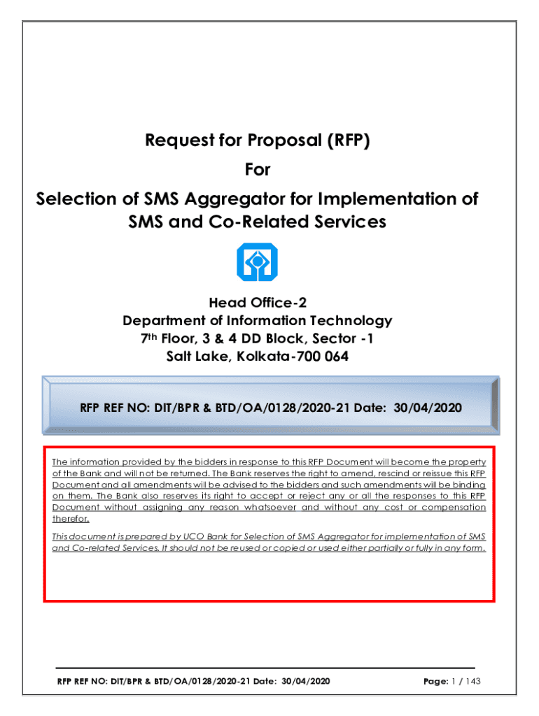 Fillable Online Request for Proposal Selection of Vendor for Providing ...