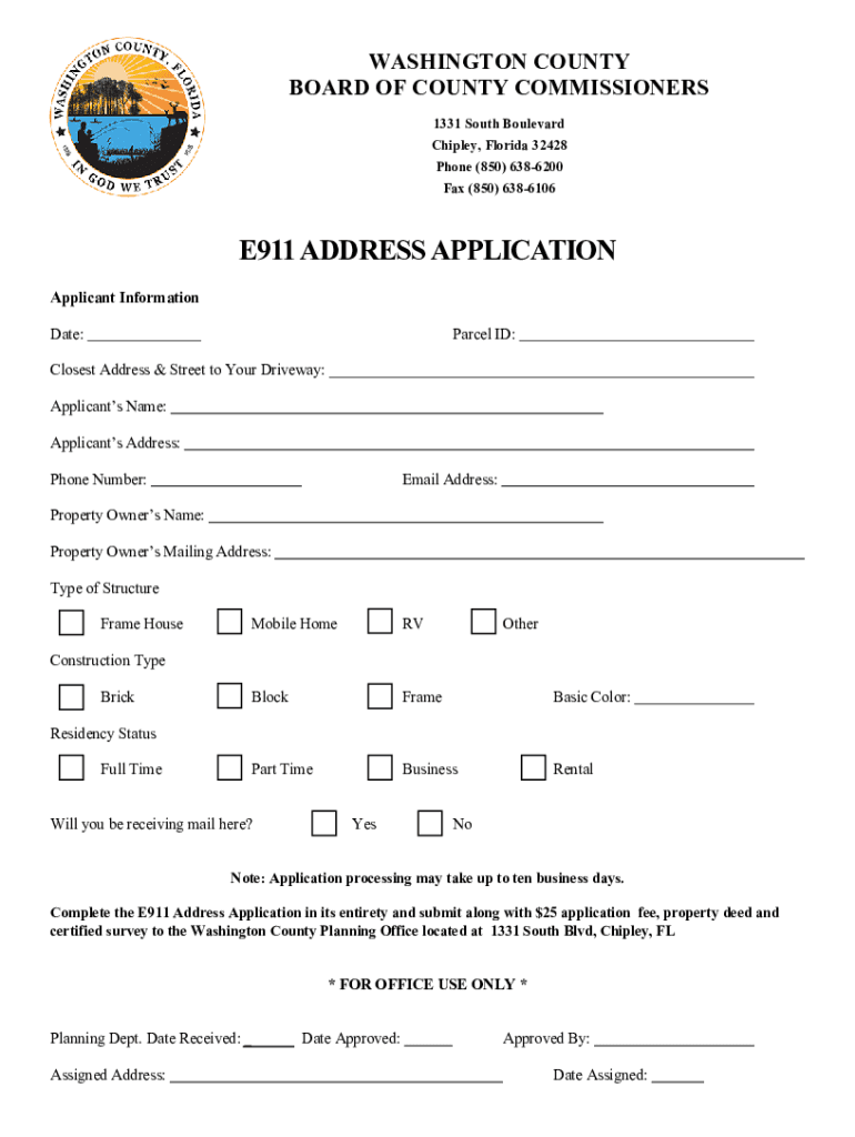 Fillable Online E911 Address Application Form. E911 Address Application ...
