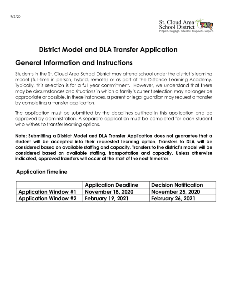 Fillable Online District Model and DLA Transfer Application General ...