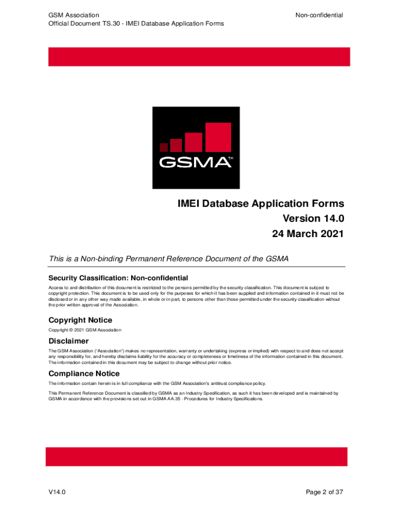 Fillable Online TS.30 IMEI Database Application Forms v13.1 (Current) Fax Email Print - pdfFiller