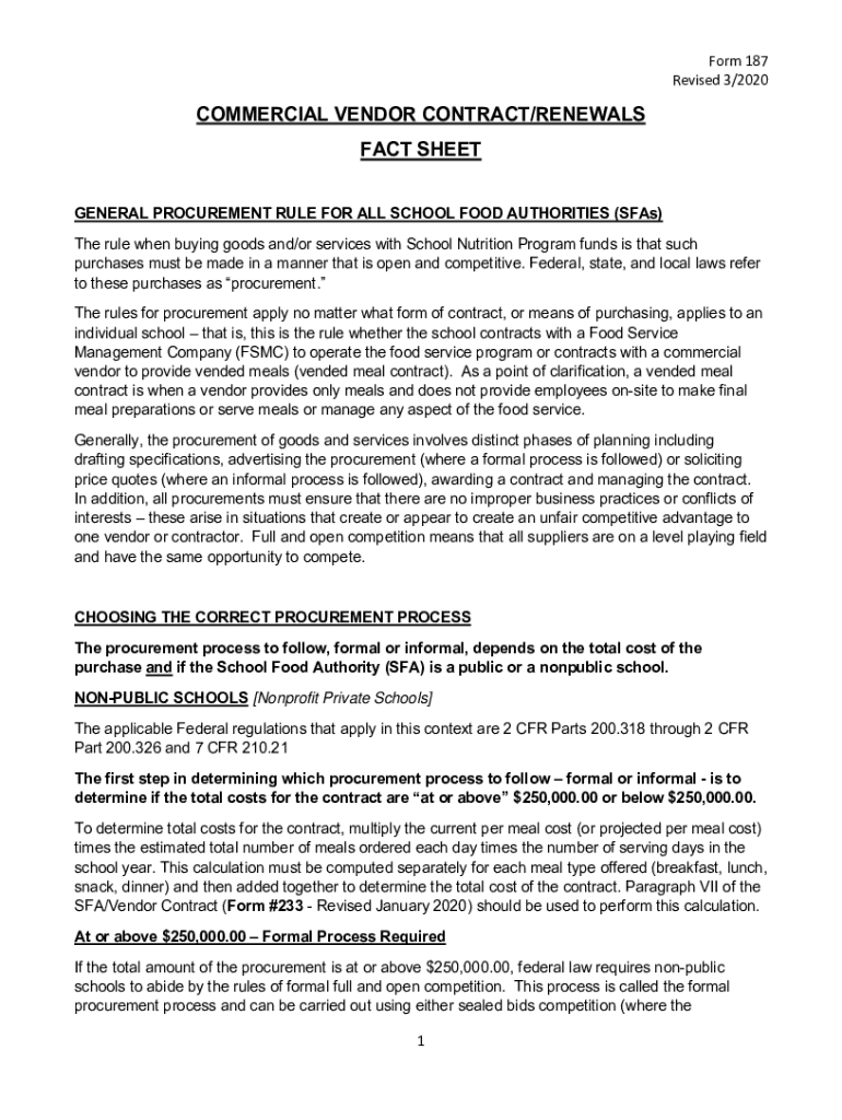 Fillable Online Form 187 Commercial Vendor Contract Renewal Fact Sheet ...