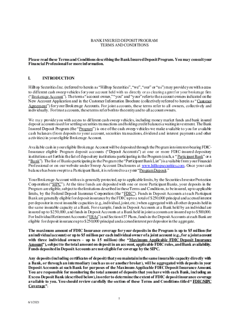 Fillable Online BANK DEPOSIT SWEEP PROGRAM (BDSP DISCLOSURE DOCUMENT ...