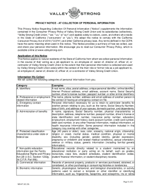 Fillable Online Notice of Collection of Personal Information. Notice of ...