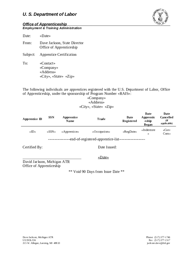 Apprentice Certification Letter. Apprentice Certification Letter Doc ...