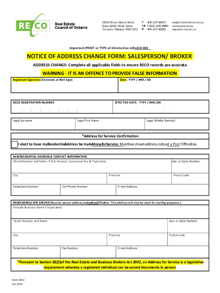 Fillable Online Notice of Address Change Form Fax Email Print - pdfFiller