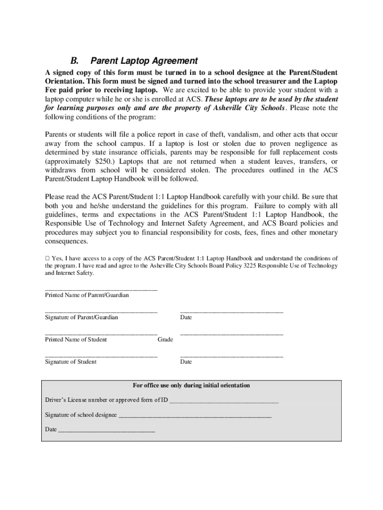 Fillable Online Appendix 1: Staff Laptop Computer Use AgreementAppendix ...