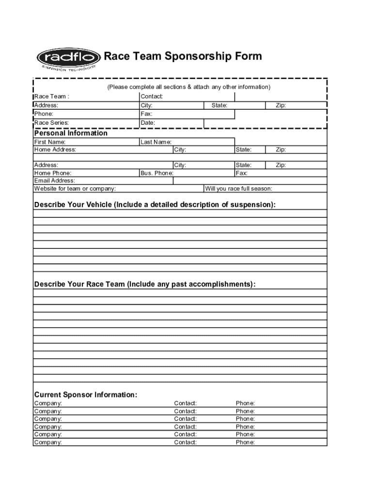 Fillable Online Race Team Sponsorship Form Fax Email Print - pdfFiller