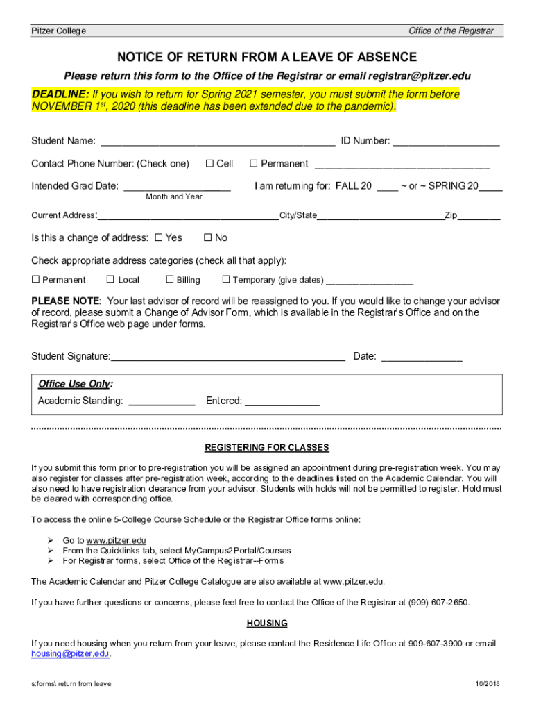 Fillable Online fill.ioNOTICE-OF-RETURN-FROM-A-LEAVE-OF-ABSENCEFillable ...