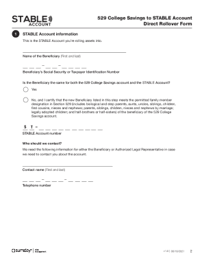 Fillable Online 529 College Savings to STABLE Account Direct Rollover ...