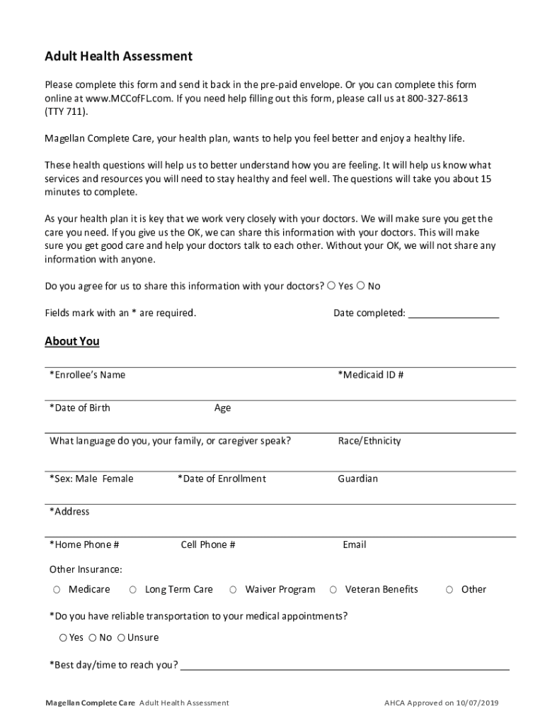 Fillable Online www.ahrq.govncepcrtoolsAppendix 4: Adult Health ...