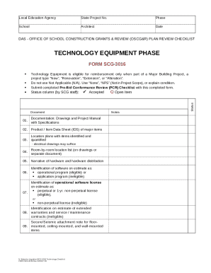 SCG-3016 Technology Phase checklist Doc Template | pdfFiller